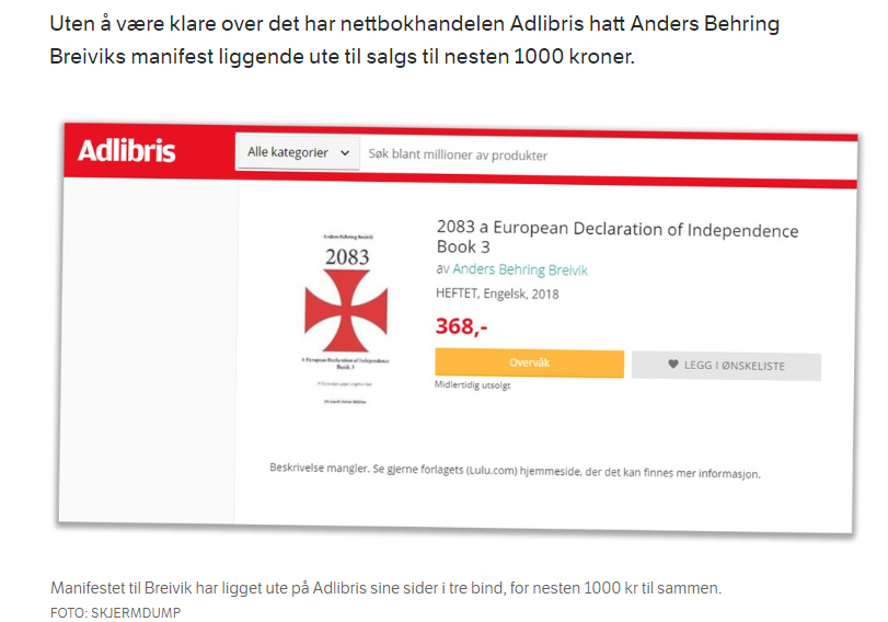 NRK: – Adlibris selger Breiviks manifest | Resett